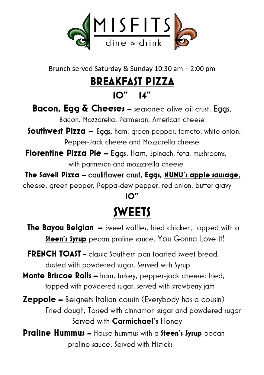 Brunch Menu | Misfits Dine and Drink